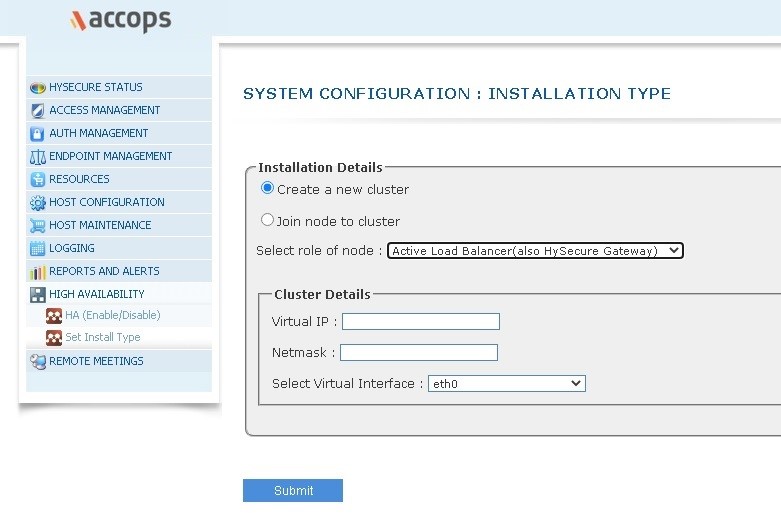 Set Install Type - Accops HySecure 5.2 Knowledge Center