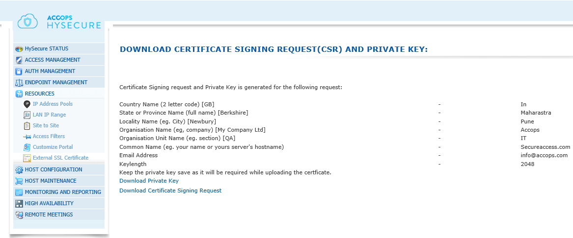 External SSL Certificate - Accops HySecure 5.4 Knowledge Center